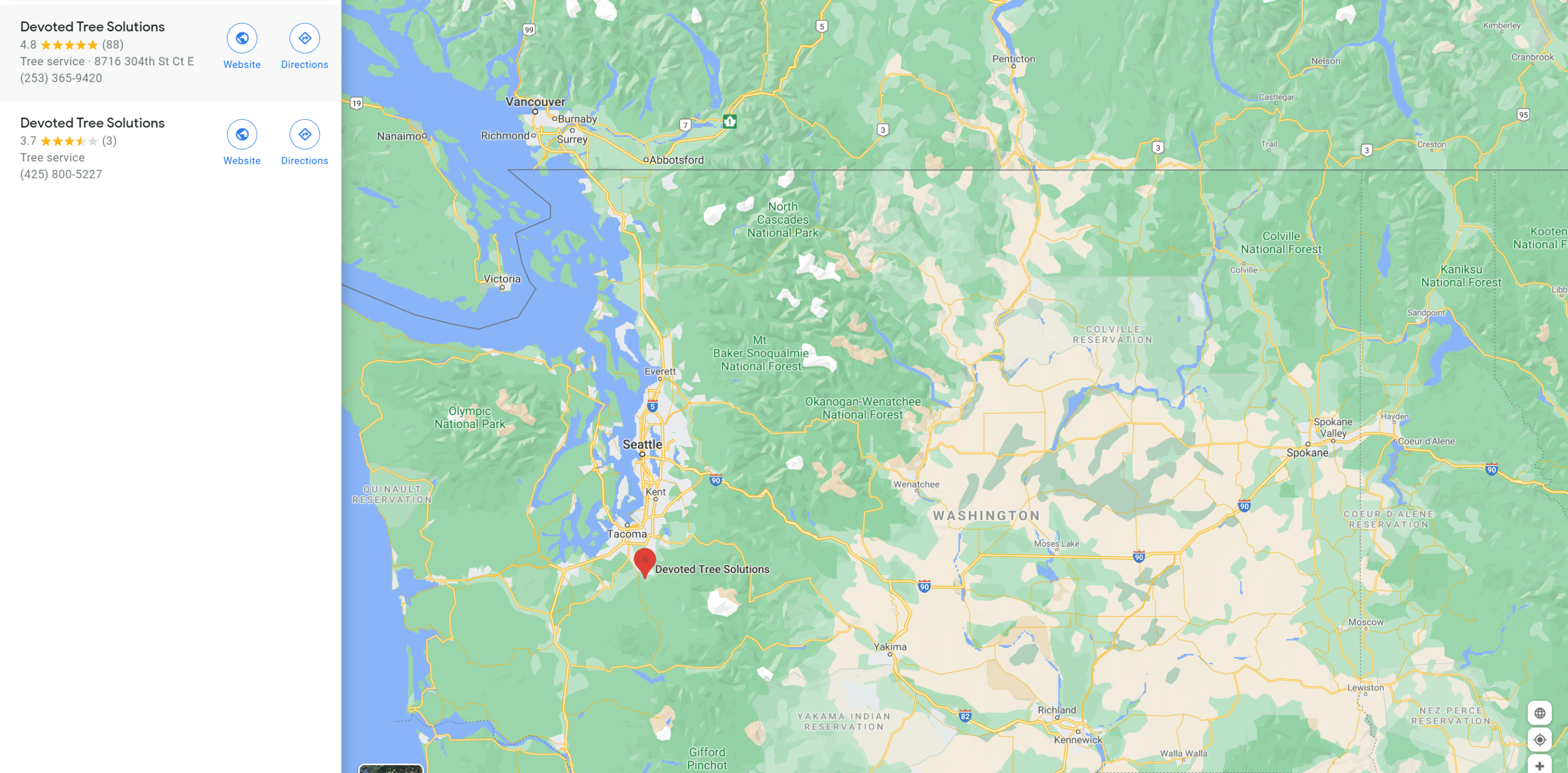 Service Areas | Washington State | Devoted Tree Solutions